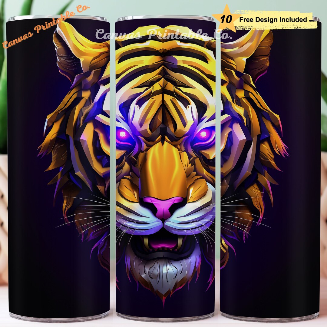 Tiger Tumbler Wrap Sublimation 20oz Skinny Straight Tumble 3D Purple ...