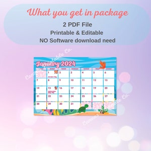 Mermaid Printable Calendars 2024 Editable Sea Mermaid Calendars 2024 ...