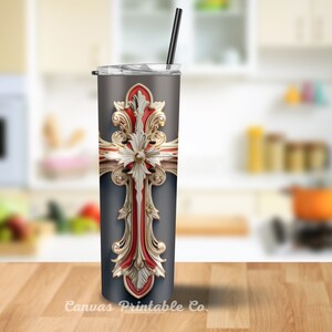 3D Gold Red Cross Tumbler Wrap Sublimation 20oz Skinny Straight Tumble ...