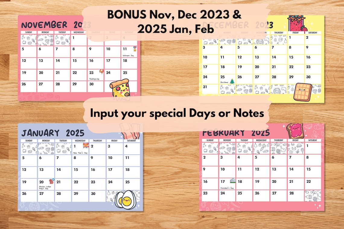 Cute Food Printable Calendars 2024 Editable Cute Food Calendars 2024 ...