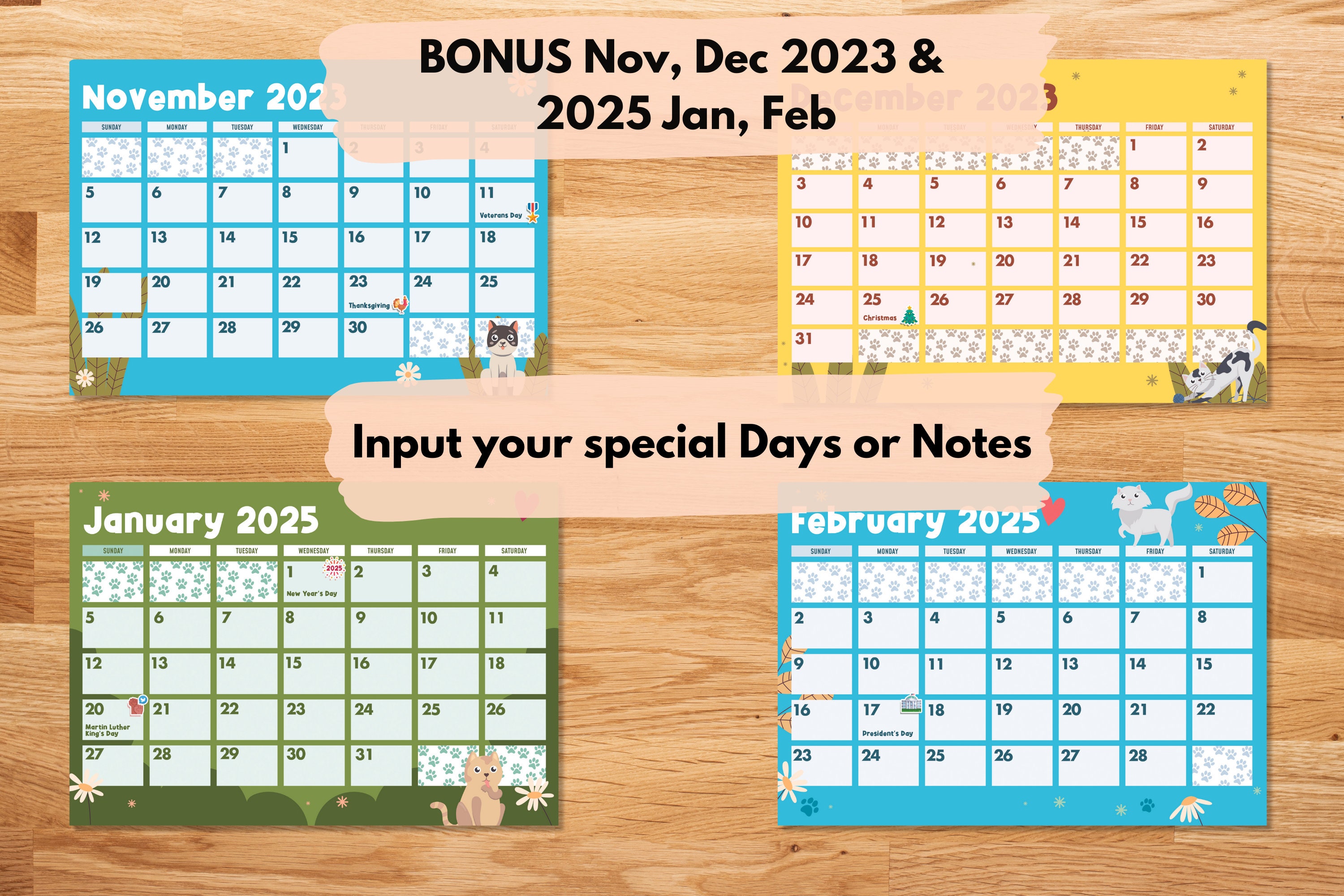 Printable Calendars 2024 Editable Cute Cat Calendars 2024 Kids ...