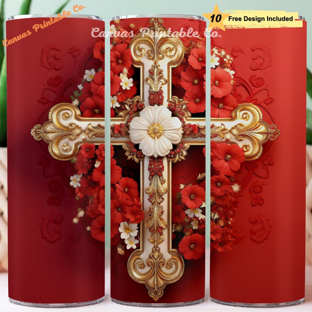 3D Gold Cross Tumbler Wrap Sublimation 20oz Skinny Straight Tumble 3D ...