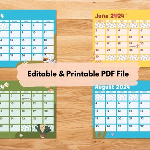 Printable Calendars 2024 Editable Cute Cat Calendars 2024 Kids ...