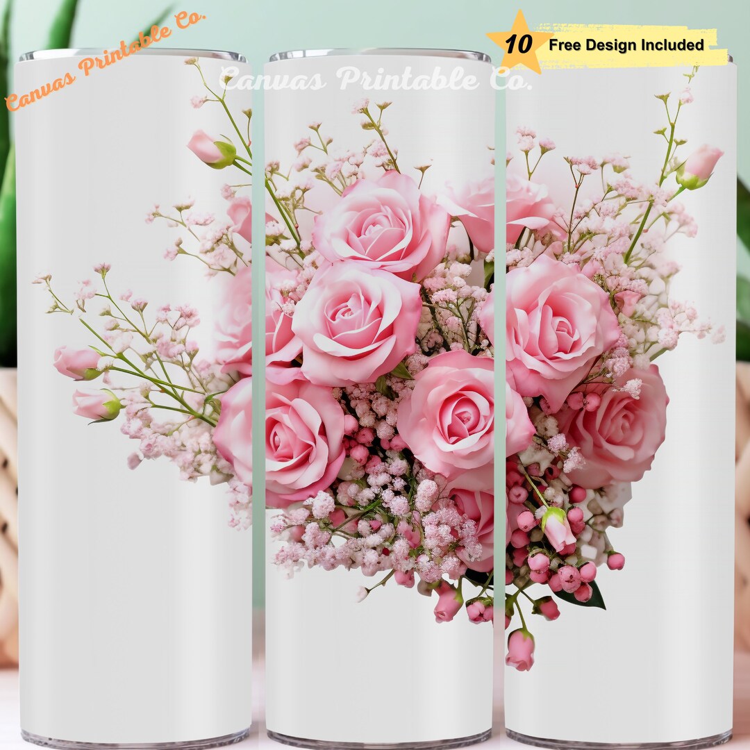 3D Rose Tumbler Wrap Sublimation 20oz Skinny Straight Tumble 3D Pink ...