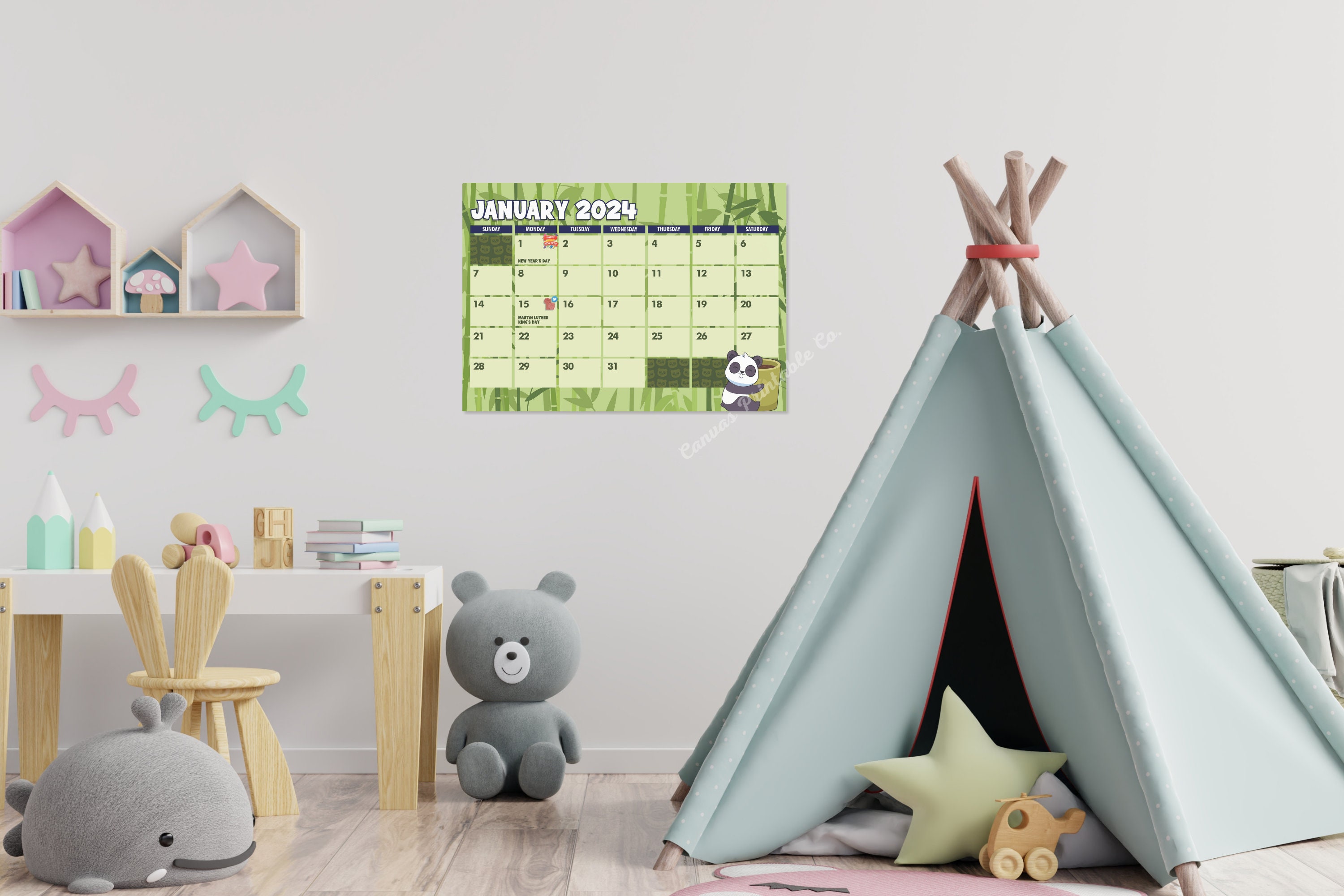 Panda Printable Calendars 2024 Editable Cute Panda Bamboo Calendars ...