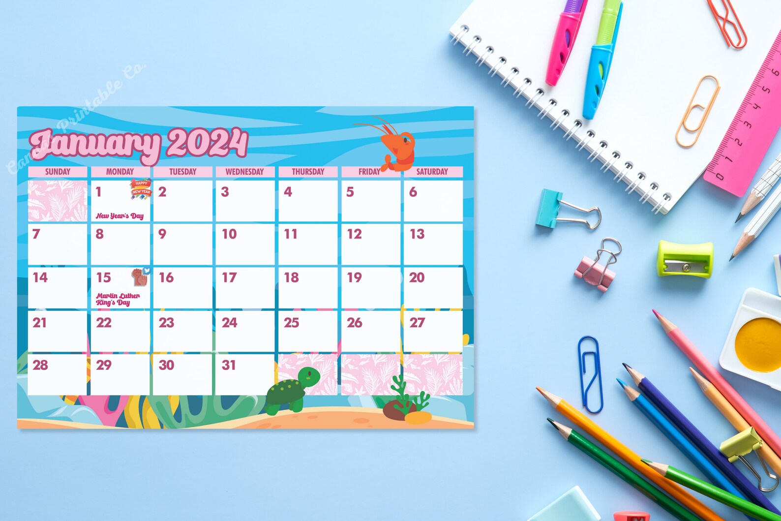 Mermaid Printable Calendars 2024 Editable Sea Mermaid Calendars 2024 ...