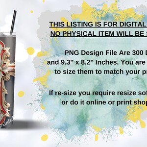 3D Gold Red Cross Tumbler Wrap Sublimation 20oz Skinny Straight Tumble ...