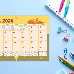 Printable Calendars 2024 Editable Cute Cat Calendars 2024 Kids ...