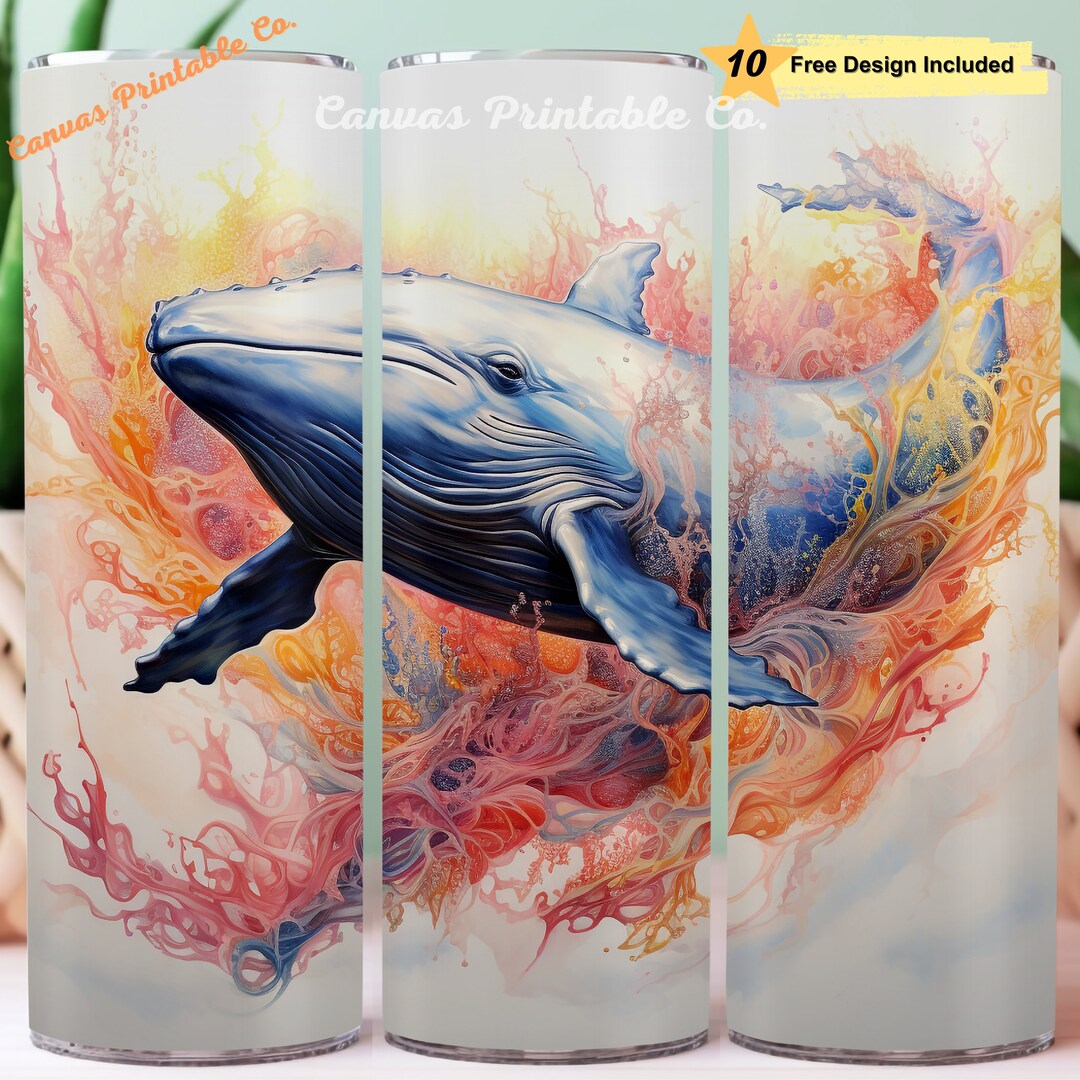 Whale Tumbler Wrap Sublimation 20oz Skinny Straight Tumble Sea Creature ...