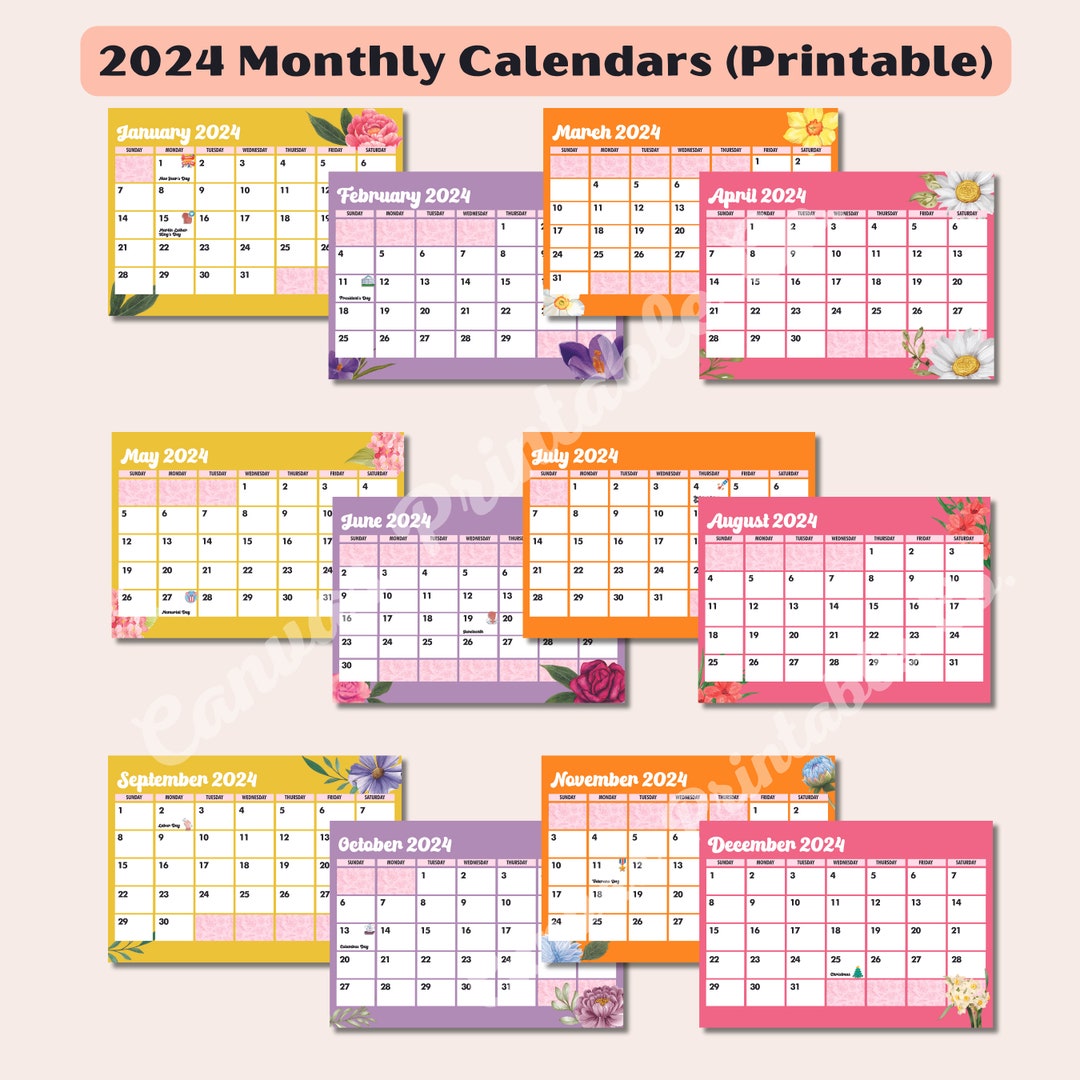 Flowers Printable Calendars 2024 Editable Floral Flowers Calendars 2024 ...