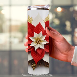 3D Red Gold Poinsettia Tumbler Wrap Sublimation 20oz Skinny Straight ...