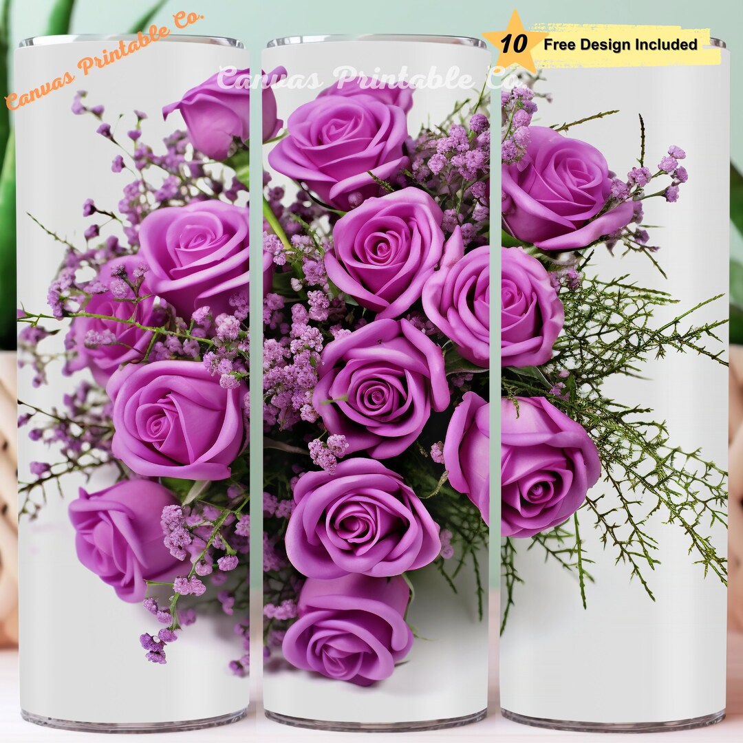 3D Rose Tumbler Wrap Sublimation 20oz Skinny Straight Tumble 3D Purple ...