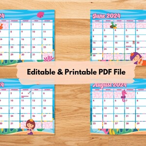 Mermaid Printable Calendars 2024 Editable Sea Mermaid Calendars 2024 ...