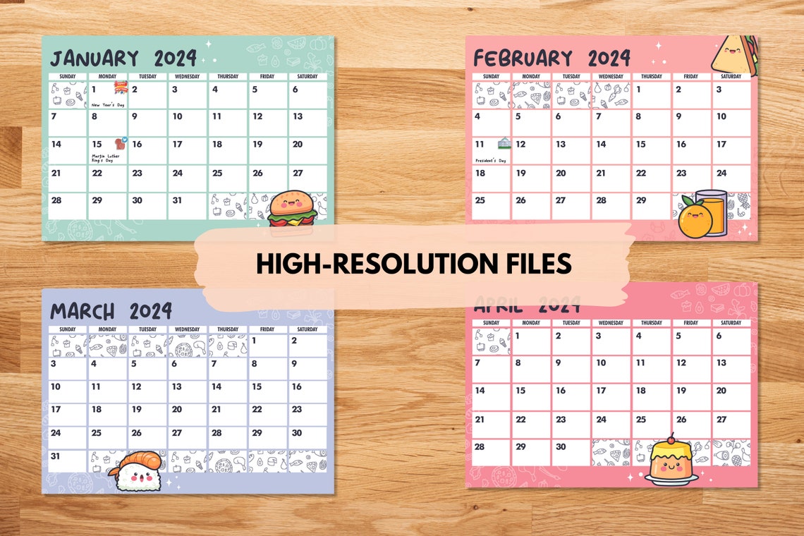 Cute Food Printable Calendars 2024 Editable Cute Food Calendars 2024 ...