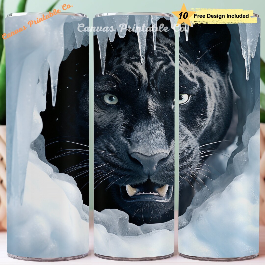 3D Panther Tumbler Wrap Sublimation 20oz Skinny Straight Tumbler Black ...