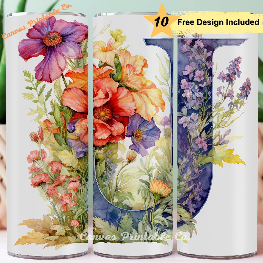 Alphabet J Flowers Tumbler Wrap Sublimation 20oz Skinny Straight Tumble ...