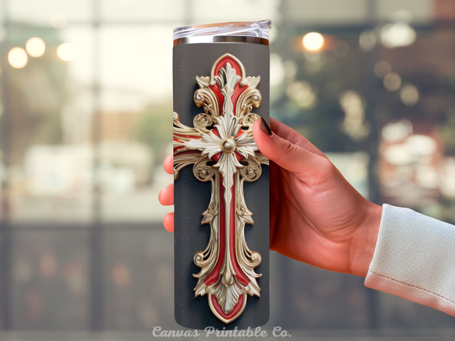 3D Gold Red Cross Tumbler Wrap Sublimation 20oz Skinny Straight Tumble ...