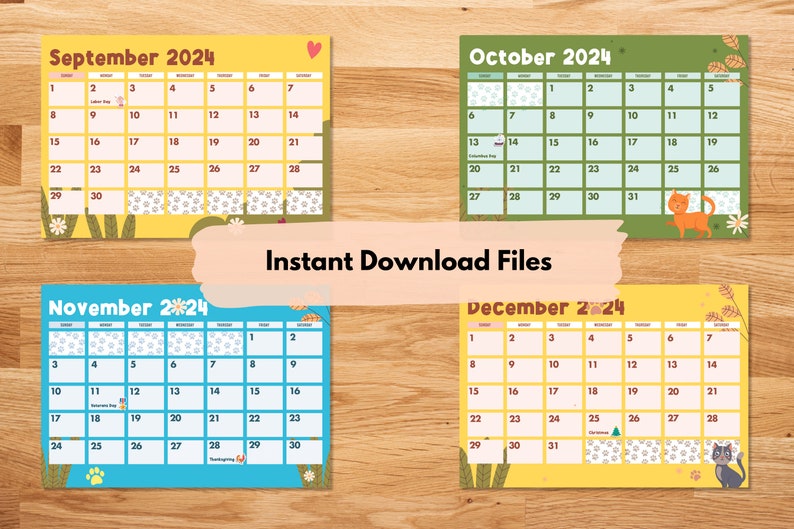 Printable Calendars 2024 Editable Cute Cat Calendars 2024 Kids ...