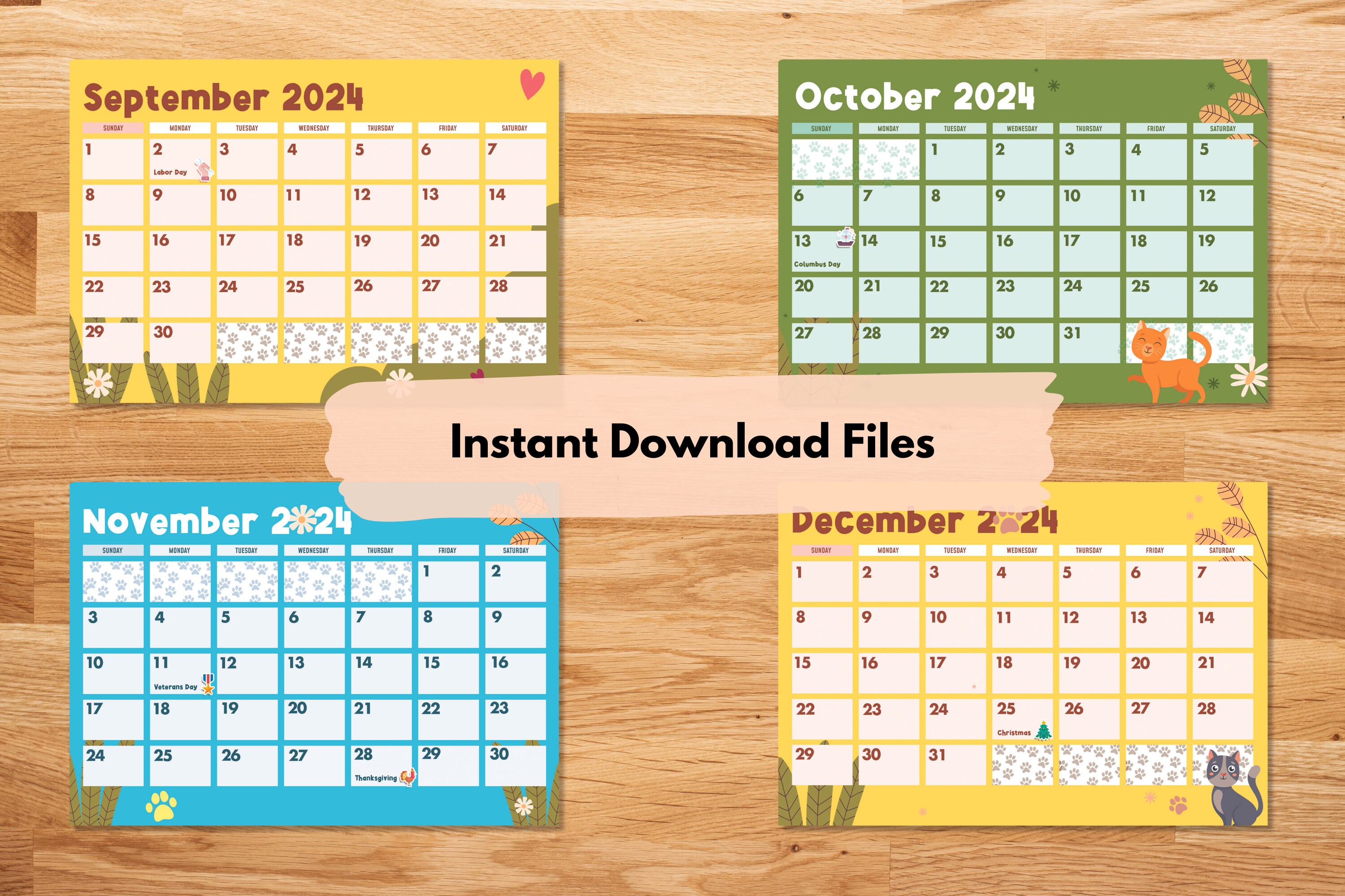 Printable Calendars 2024 Editable Cute Cat Calendars 2024 Kids ...