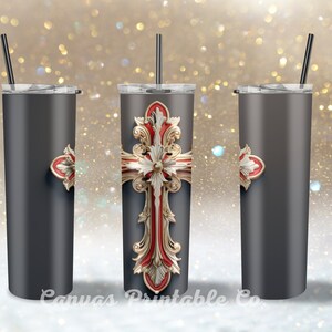 3D Gold Red Cross Tumbler Wrap Sublimation 20oz Skinny Straight Tumble ...