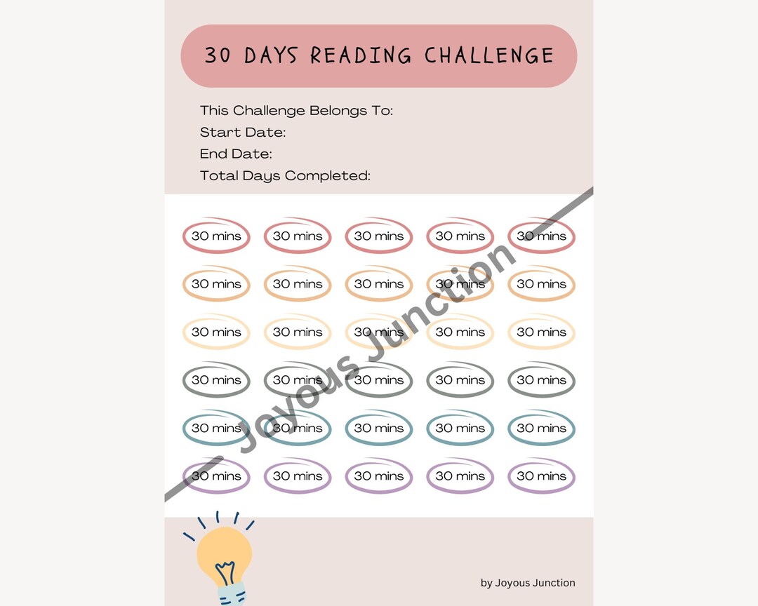 30 Days Reading Challenge Printable for Kids 30 Minute - Etsy