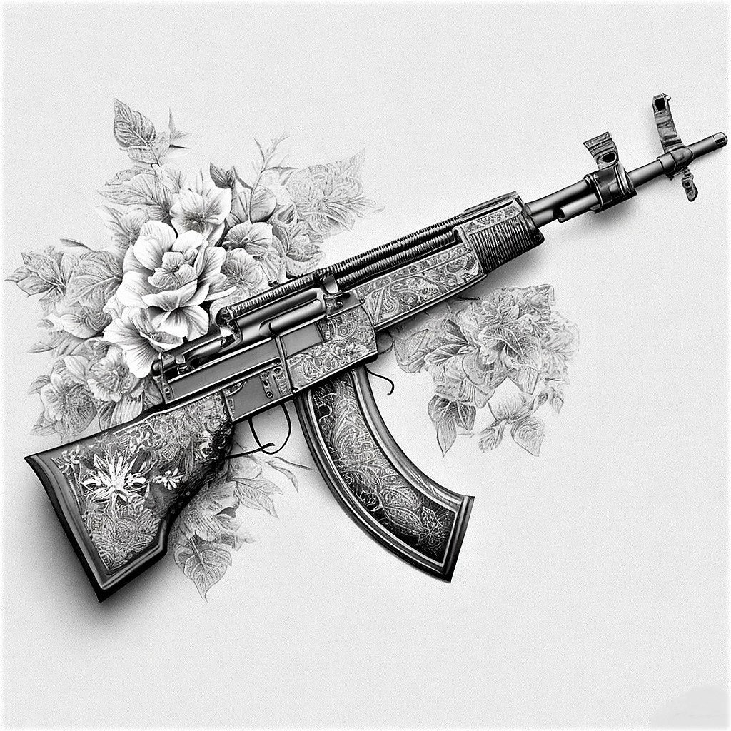 AK-47 Tattoo: A Dynamic Set of Four Tattoo Designs, Showcasing the ...