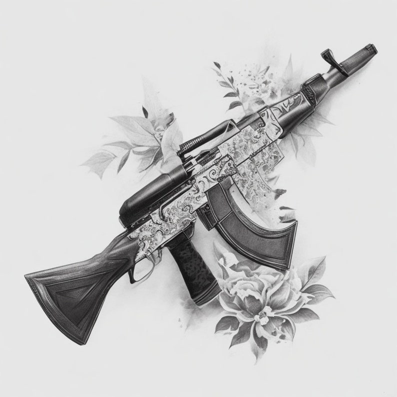 AK-47 Tattoo: A Dynamic Set of Four Tattoo Designs, Showcasing the ...