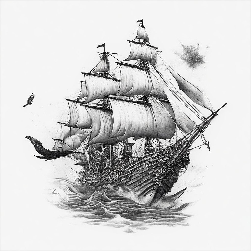Sailing Through Time: A Set of Four Exquisite Ship Tattoo Designs ...