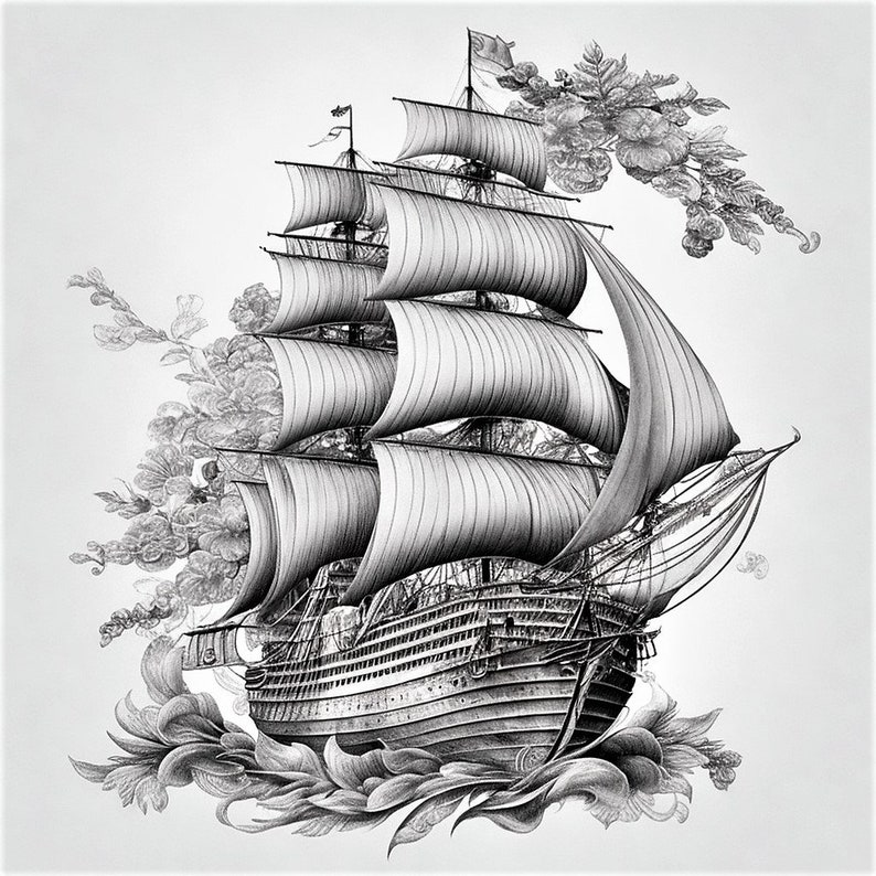 Sailing Through Time: A Set of Four Exquisite Ship Tattoo Designs ...