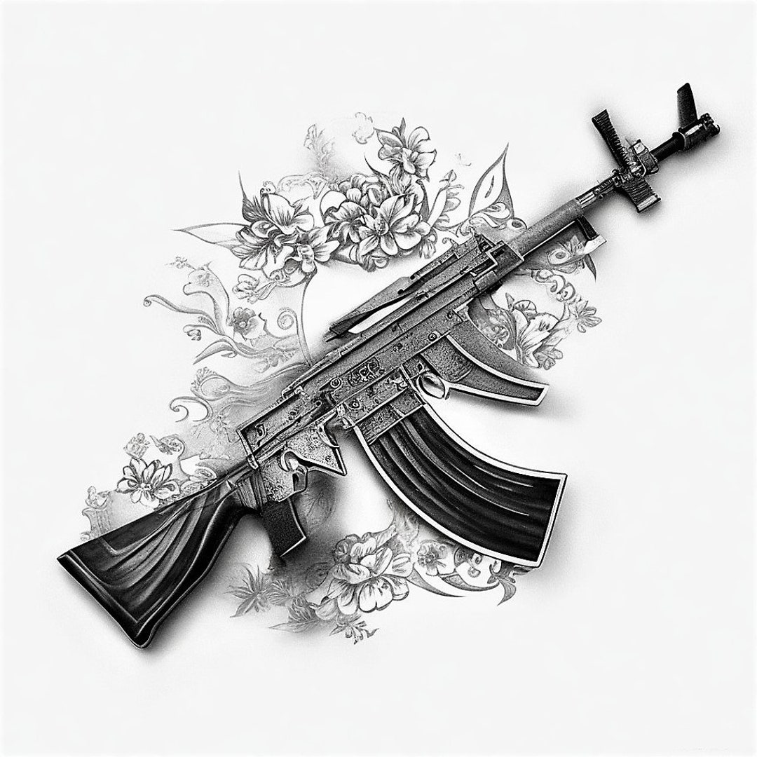 AK-47 Tattoo: A Dynamic Set of Four Tattoo Designs, Showcasing the ...