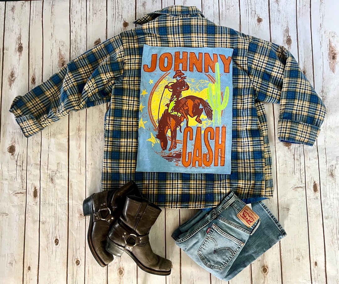 Johnny Cash Shacket / Upcycled Jacket / Plaid Shacket / Vintage Music ...
