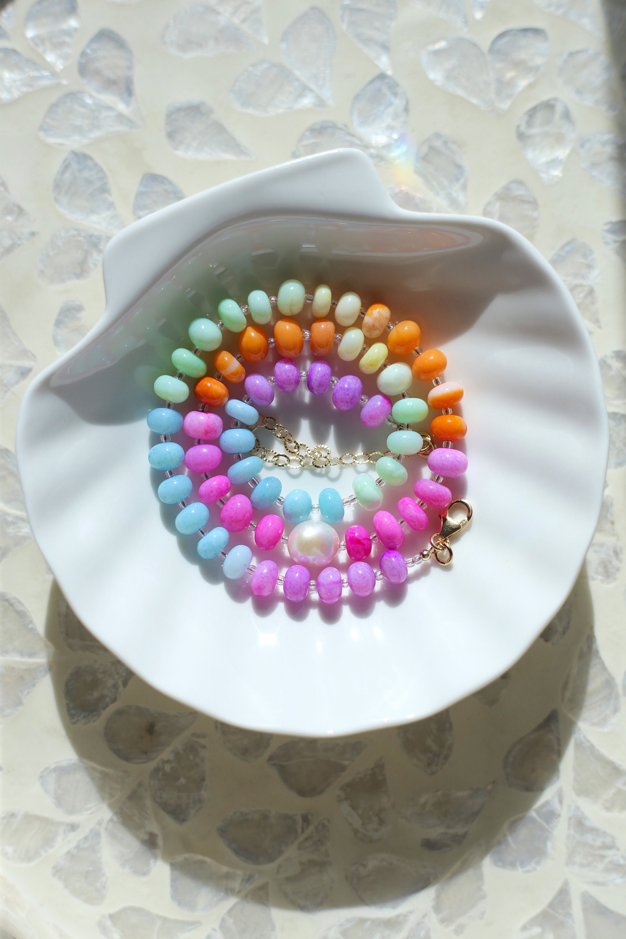 Rainbow Opal Necklace, Gem Candy Necklace, Opal Beaded Necklace ...