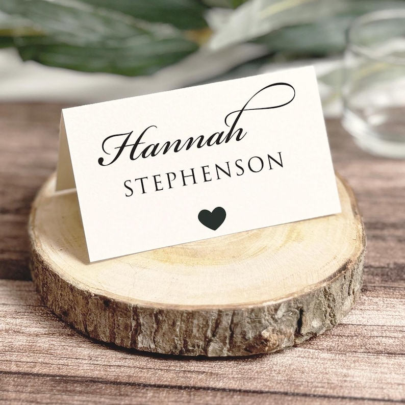 Personalised Wedding Place Cards With Heart, Minimalist Reception Decor ...