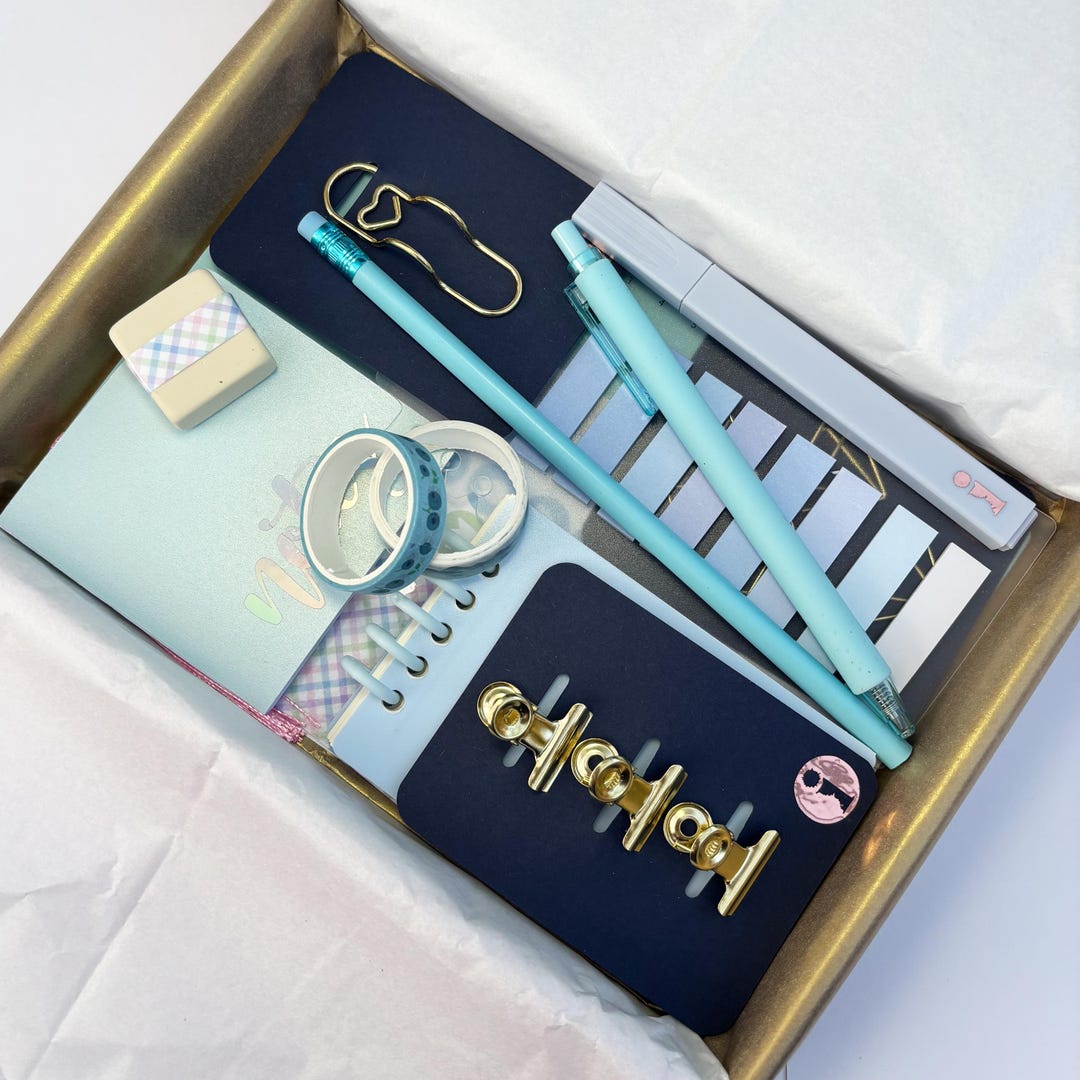 Stationery Gift Box Collated in Blue Pastel Tones and Gold - Etsy UK