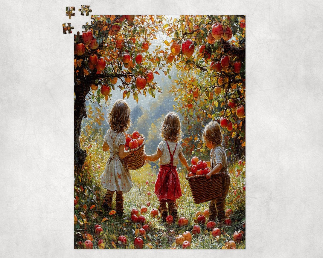 Apple Orchard Fun Jigsaw Puzzle, Kids Picking Apples, Fall Harvest ...