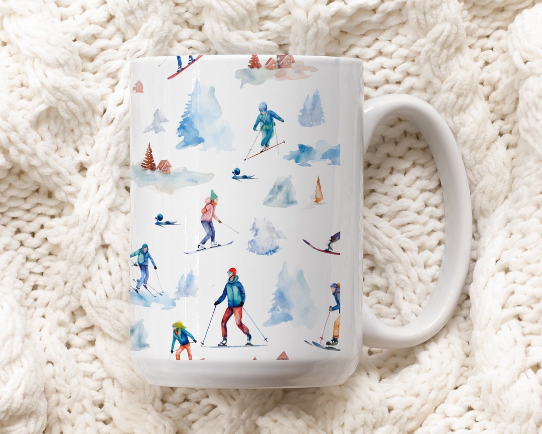 Festive Winter Wonderland Skiers, Skiing Coffee Mug, Winter Mug, Ski ...