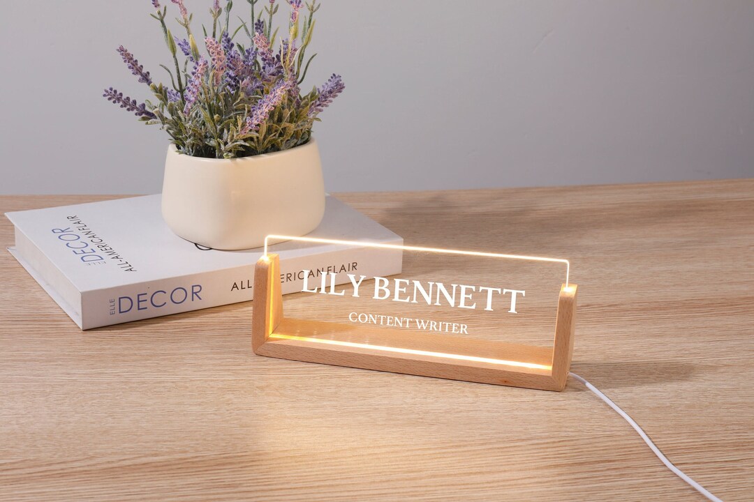 Custom Acrylic Name Plate With LED Base, Office Desk Name Sign, Desktop ...