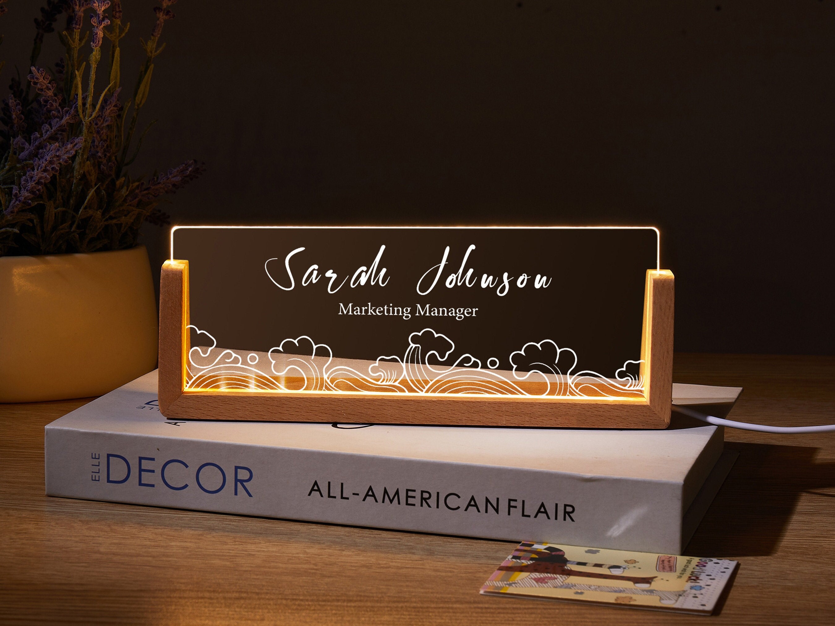 Acrylic Name Plate Light Personalized LED Light With Wave - Etsy