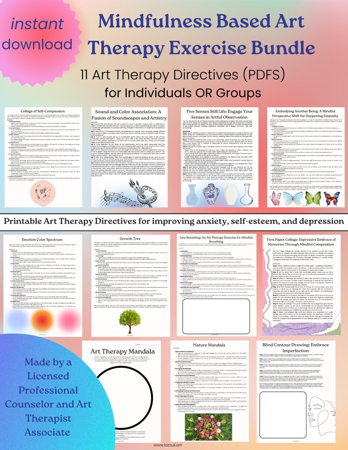 Mindfulness Based Art Therapy Exercise Bundle || Therapy Worksheets ...