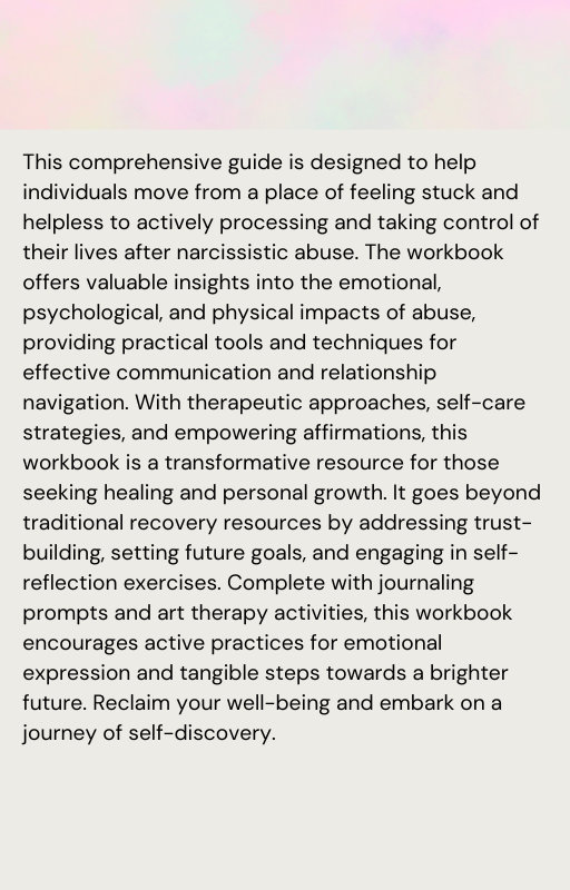 Narcissistic Abuse Recovery Workbook for Healing From Narcissism Victim Syndrome | Therapeutic ...