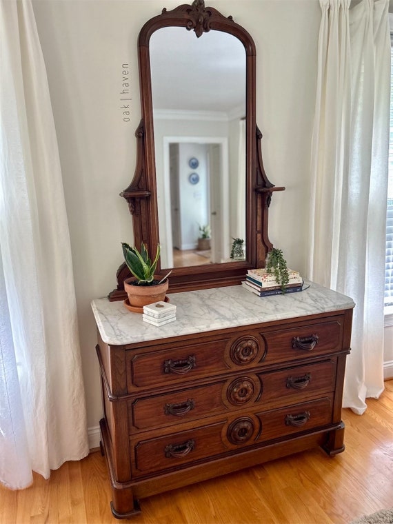 SOLD Antique Victorian Marble Top Dresser Etsy