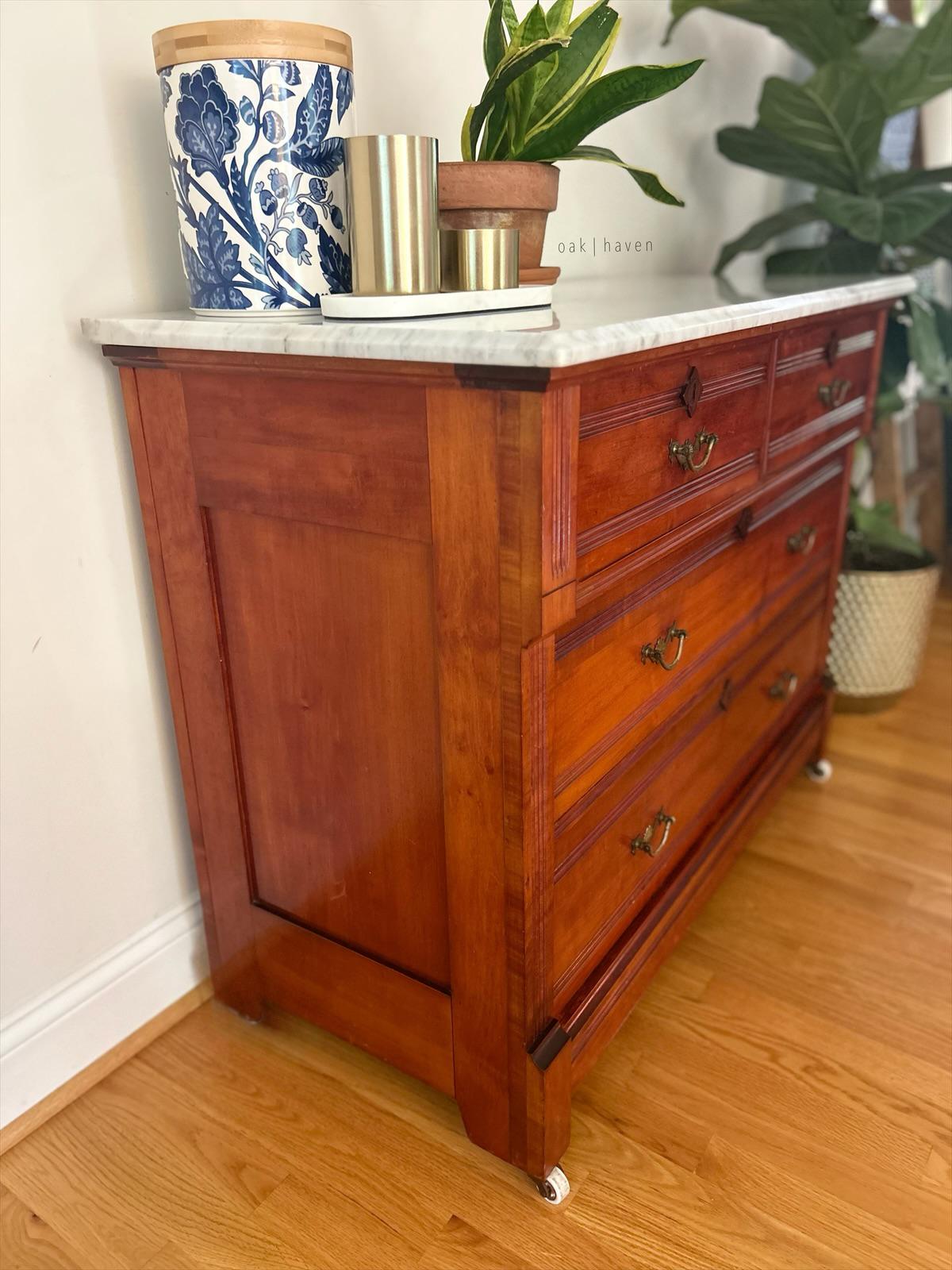 SOLD Eastlake Marble Top Dresser, Entryway Console, Chest of Drawers - Etsy