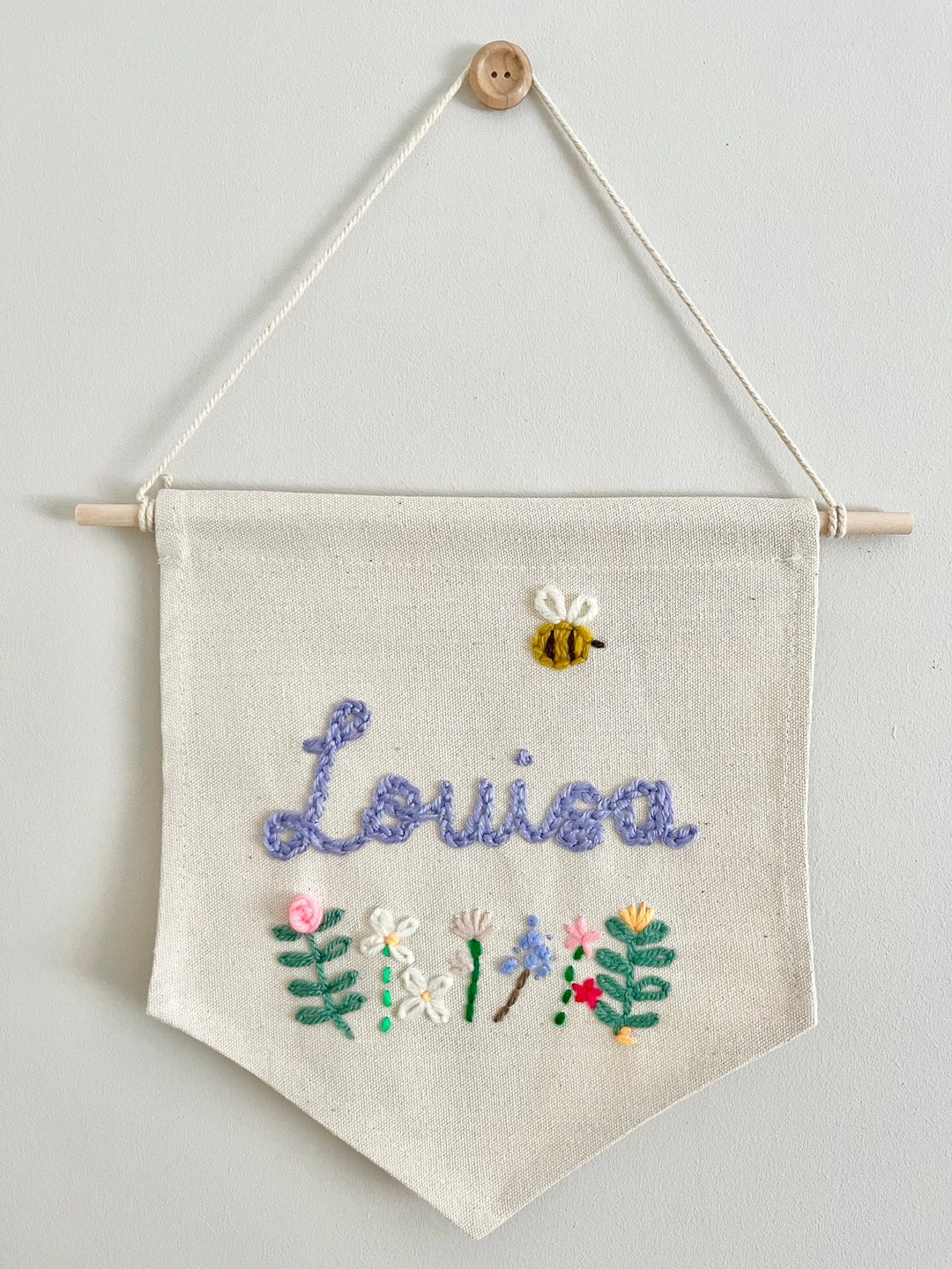Personalised Custom Name Hand Embroidered Nursery Decor Wall Hanging ...