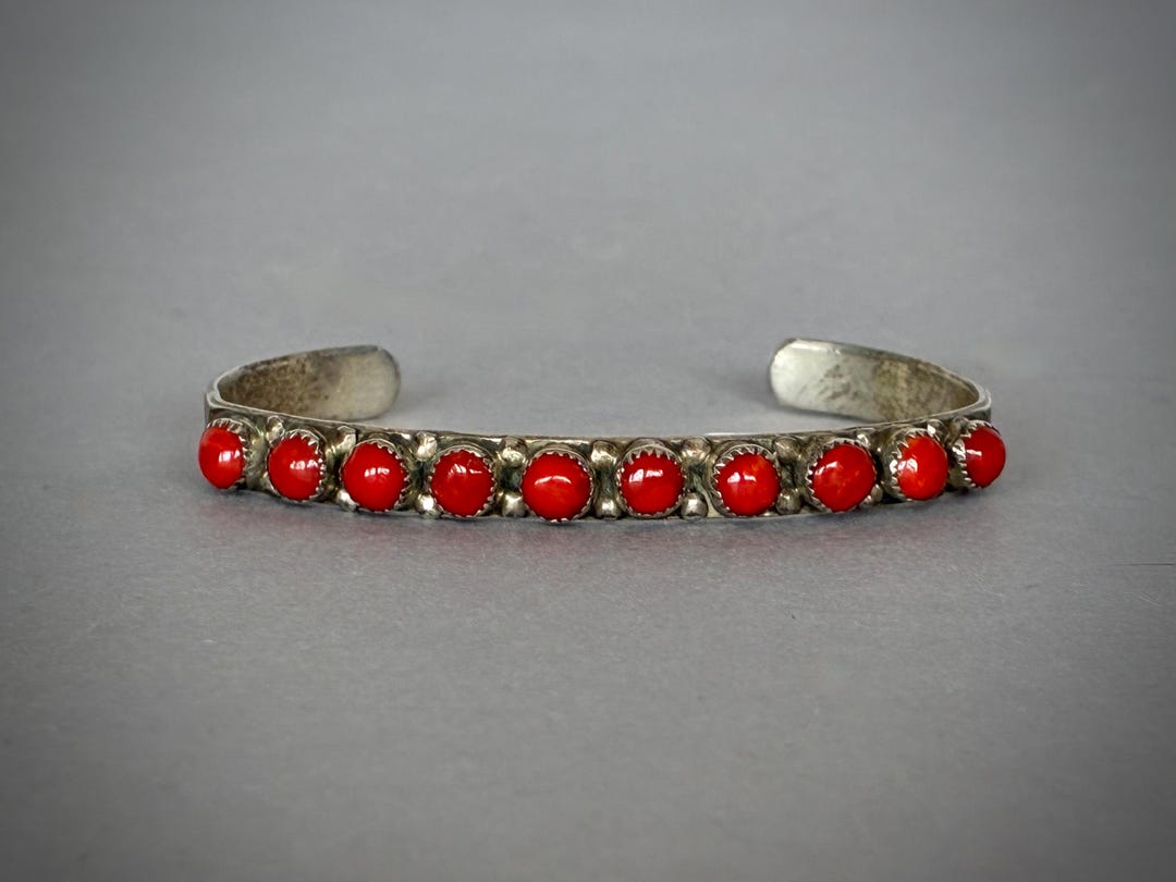 RED CORAL CUFF - Vintage Navajo Single Row Snake Eye Bracelet by ...