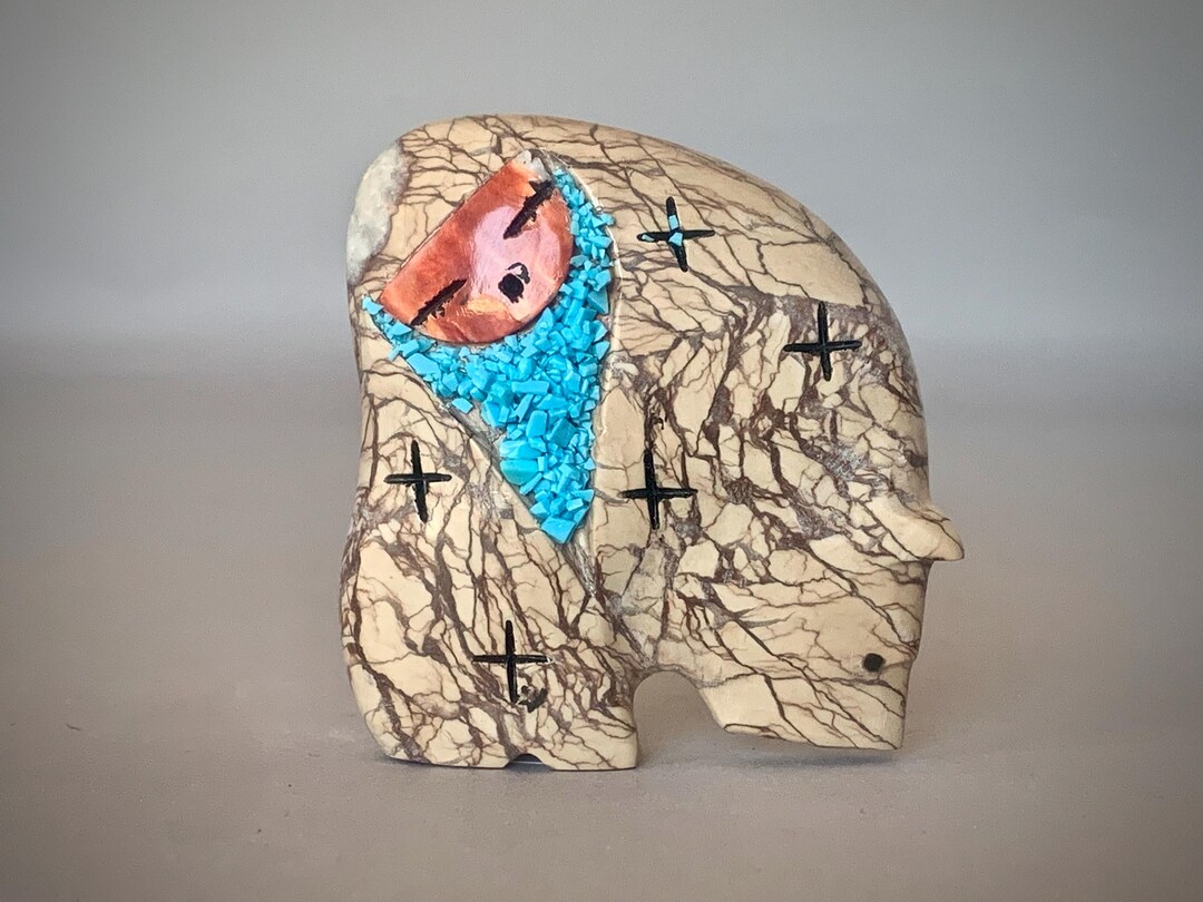 Chad Quandelacy Elephant Skin Jasper Medicine Bear Zuni Fetish With ...