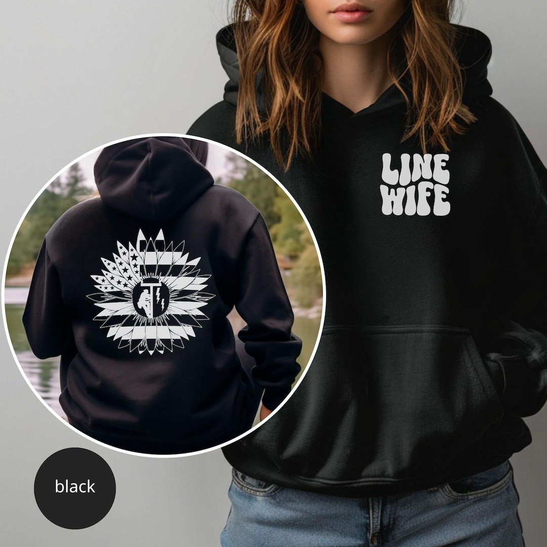 Line Wife Hoodie: Sunflower American Flag Lineman Lineman Gifts ...