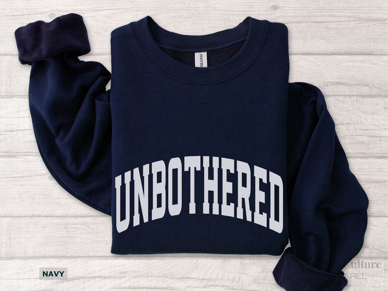 Unbothered Sweatshirt Varsity Letter Cotton Blend Crewneck Oversized ...