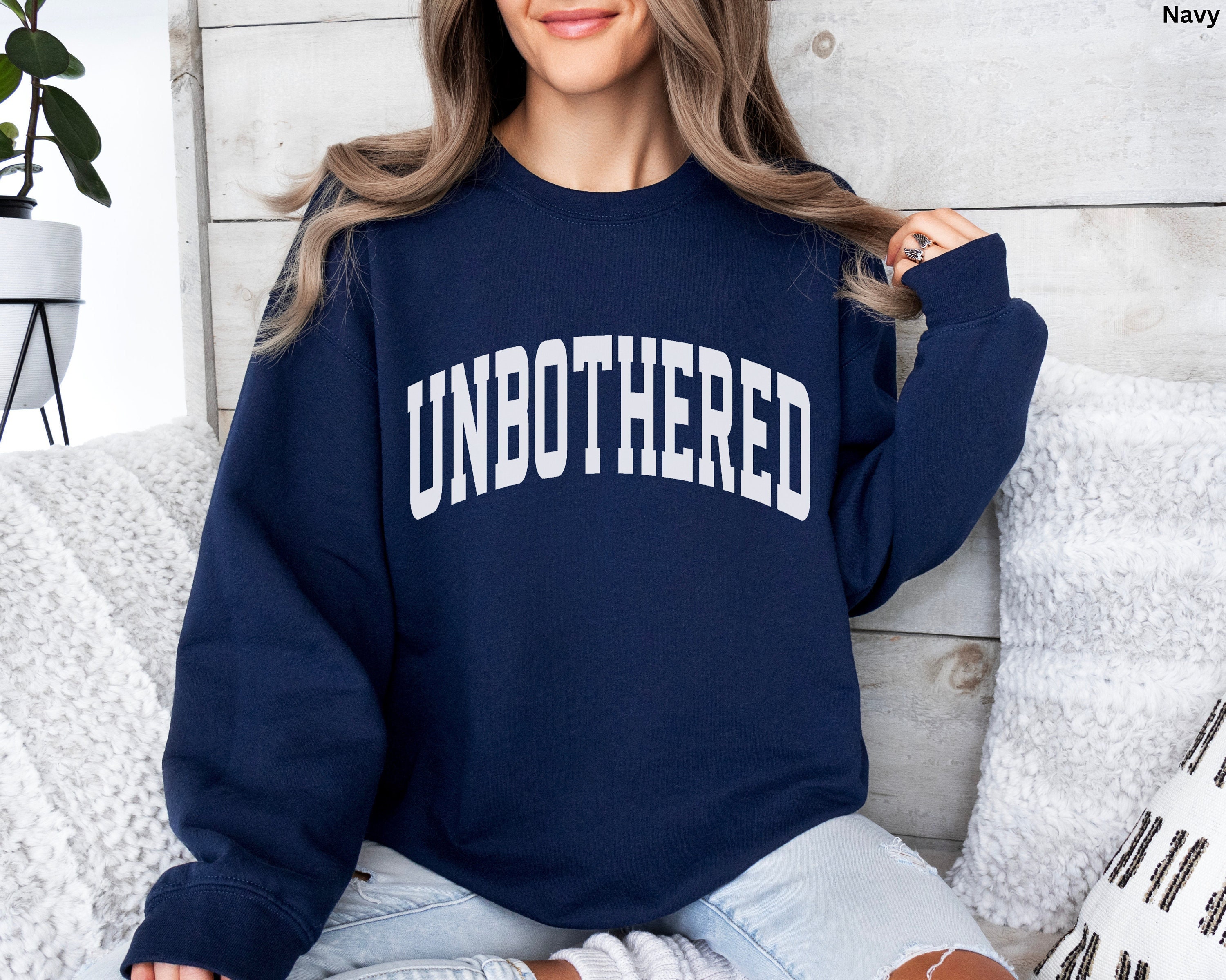 Unbothered Sweatshirt Varsity Letter Cotton Blend Crewneck Oversized ...