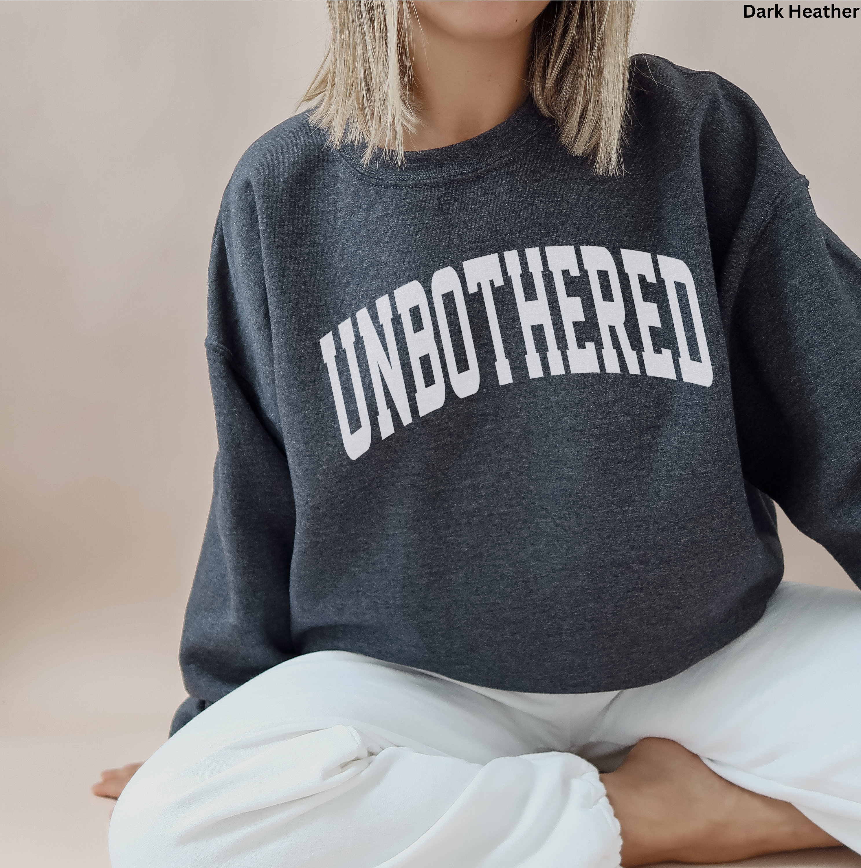 Unbothered Sweatshirt Varsity Letter Cotton Blend Crewneck Oversized ...