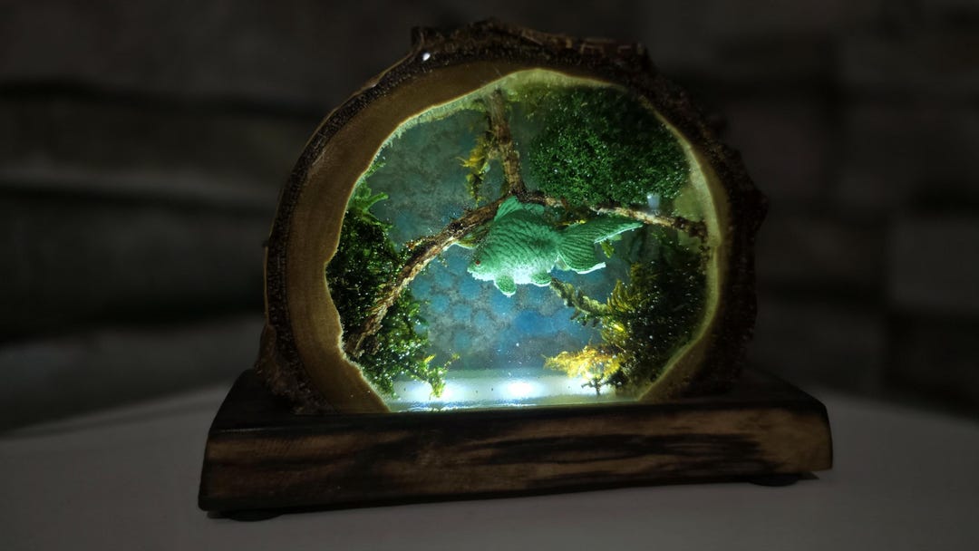 Epoxy Lamp, Handmade Resin Night Light, LED Forest Lamp, Moss and Ferns ...